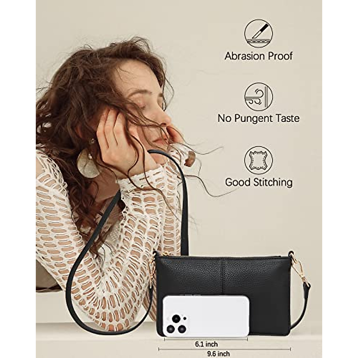 BOSTANTEN Small Purses for Women Crossbody Bags Leather Wristlet Purses Envelope Clutch Purse Black