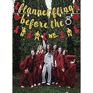 Flannel Fling Before The Ring Bachelorette Banner Male Strippers Banner for Plaid Bachelorette Camp Bachelorette Party Decorations (Gold)