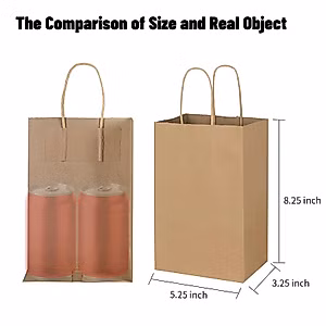 Toovip 50 Pack 5.25x3.25x8.25 Inch Small Plain Brown Kraft Paper Bags with Handles Bulk, Gift Bags for Favor Grocery Retail Party Birthday Shopping Business Goody Craft Merchandise Take Out Sacks