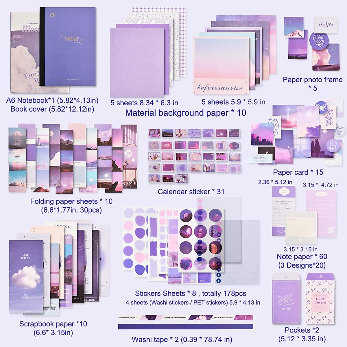 348 Pcs Vintage Scrapbook Kit, Aesthetic Scrapbooking Kit for Journaling Supplies, DIY Scrapbooking Supplies Bullet Junk Journal, Stationery, Great Craft Gift for Teens Girls Kids Women Beginner