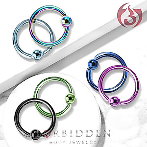 Forbidden Body Jewelry 16g 3/8 Inch Surgical Steel Blue IP Plated Captive Bead Hoop Ring