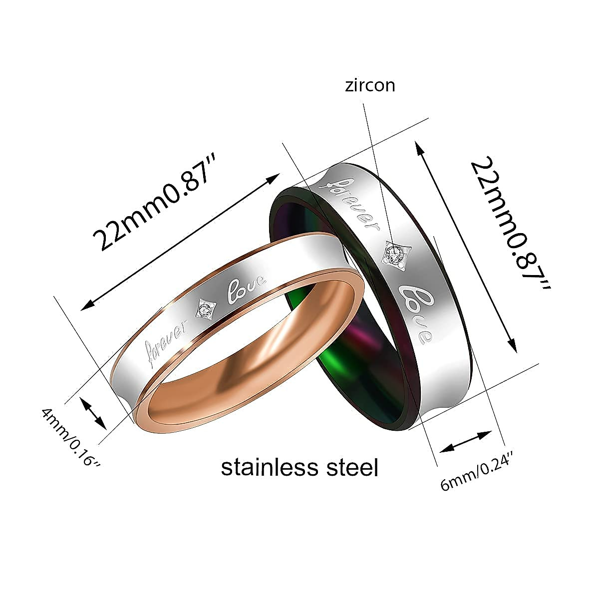 Uloveido Woman 4mm 2-Tones Forever Love Ring Rose Gold Stainless, Matching Wedding Band Engagement Ring for Her (Women, size 11)