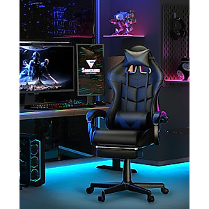 Soontrans Black Gaming Chairs with Footrest, Ergonomic Gamer Chair, Home Office Chair,PC Computer Chair with Headrest and Lumbar Support(Dark Black)