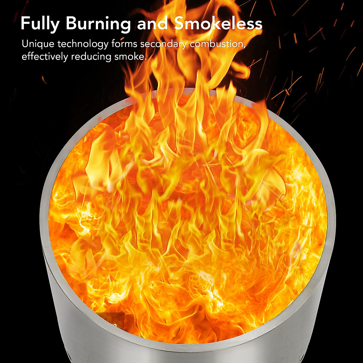 16.5 Inch Smokeless Fire Pit for Outdoor Wood Burning, Portable Stainless Steel Camping Stove with Stand, Unique Removable Ash Pan Design, H: 11.5 in, 13.22 lbs - Ideal for Camping