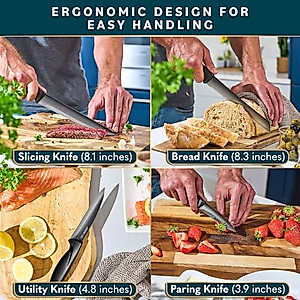 Home Hero Kitchen Knife Set with Sharpener - High Carbon Stainless Steel Knife Block Set with Ergonomic Handles (16 Pcs - Dark Wood)