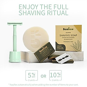 Bambaw Women Safety Razor with 5 Double Edge Safety Razor Blades, Metal Double Edge Razor, Eco Friendly Razor, Reusable & Plastic Free – Mint Green