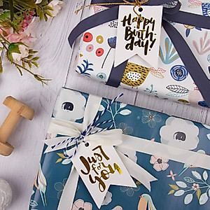 WRAPAHOLIC Gift Tags with String - 100PCS White Kraft Happy Birthday Paper Tags with 100 Feet Natural Jute Twine for Wedding, Baby Shower, Party Favors