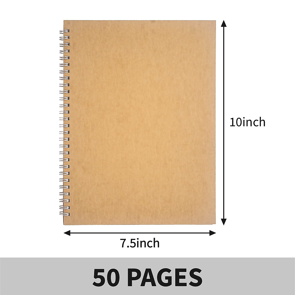 DSTELIN 10 inch x 7.5 inch, 100GSM, Blank Spiral Notebook, 3-Pack, Soft Cover, Sketch book, 100 Pages / 50 Sheets, with writing backboard, (Brown)