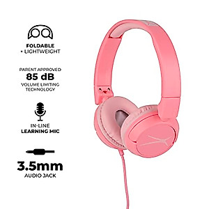Altec Lansing Over The Ears Kids Headphones - Volume Limiting Technology for Developing Ears, Ages 6-9, Perfect for Learning from Home, Pink