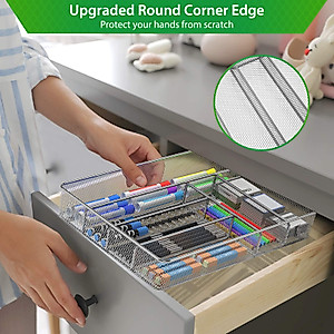 Pipishell Mesh Drawer Organizer Tray for Cutlery Silverware Flatware, 6 Compartments Kitchen Utensils Holder with Anti-slip Mats, Drawer Dividers for Knives Fork Spoon Office Supplies, Large