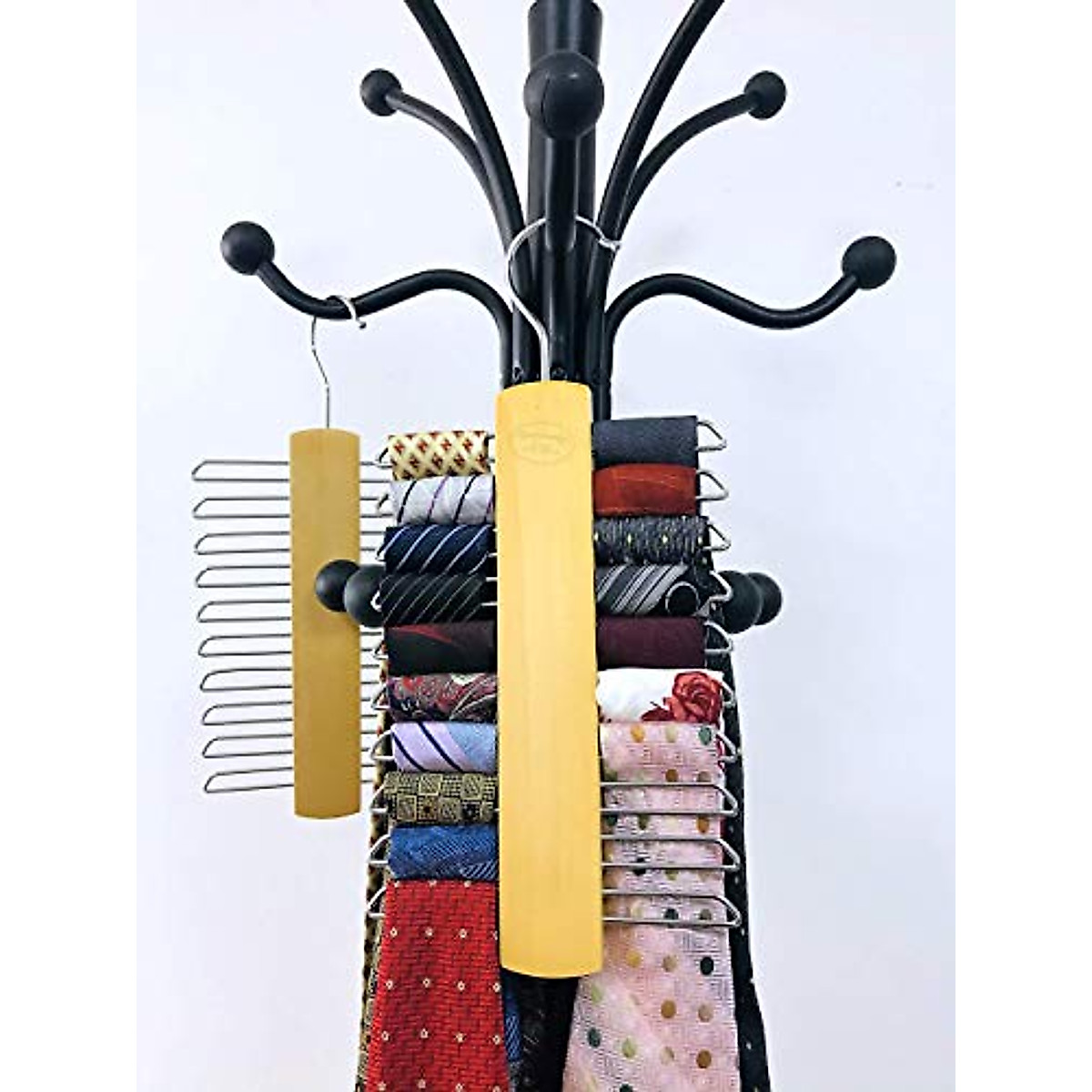 SHAPE YOU Wood Tie Rack Holder,Premium Wooden Necktie and Belt Hanger,Rotate to Organizer and Storage Rack with Non-Slip Clips Finish 20 Hooks,360Degree Swivel Space Saving Organizer for Men
