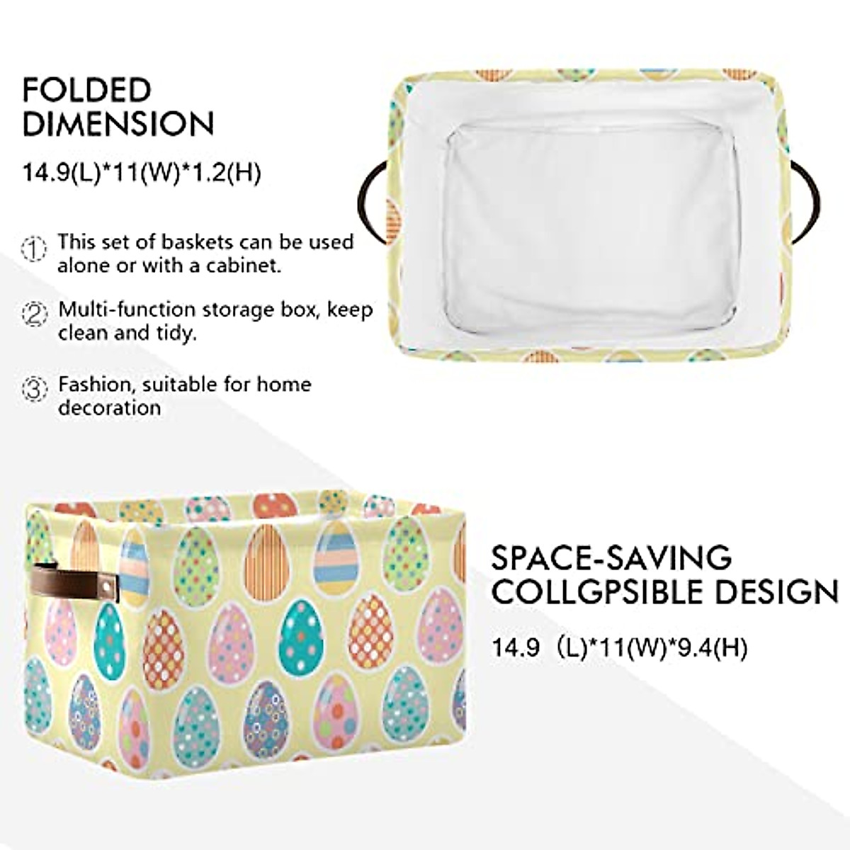 Foldable Storage Basket, Cube Organizer Bins Bright Easter Eggs Cube Bag Dual Handles for Closet Shelf