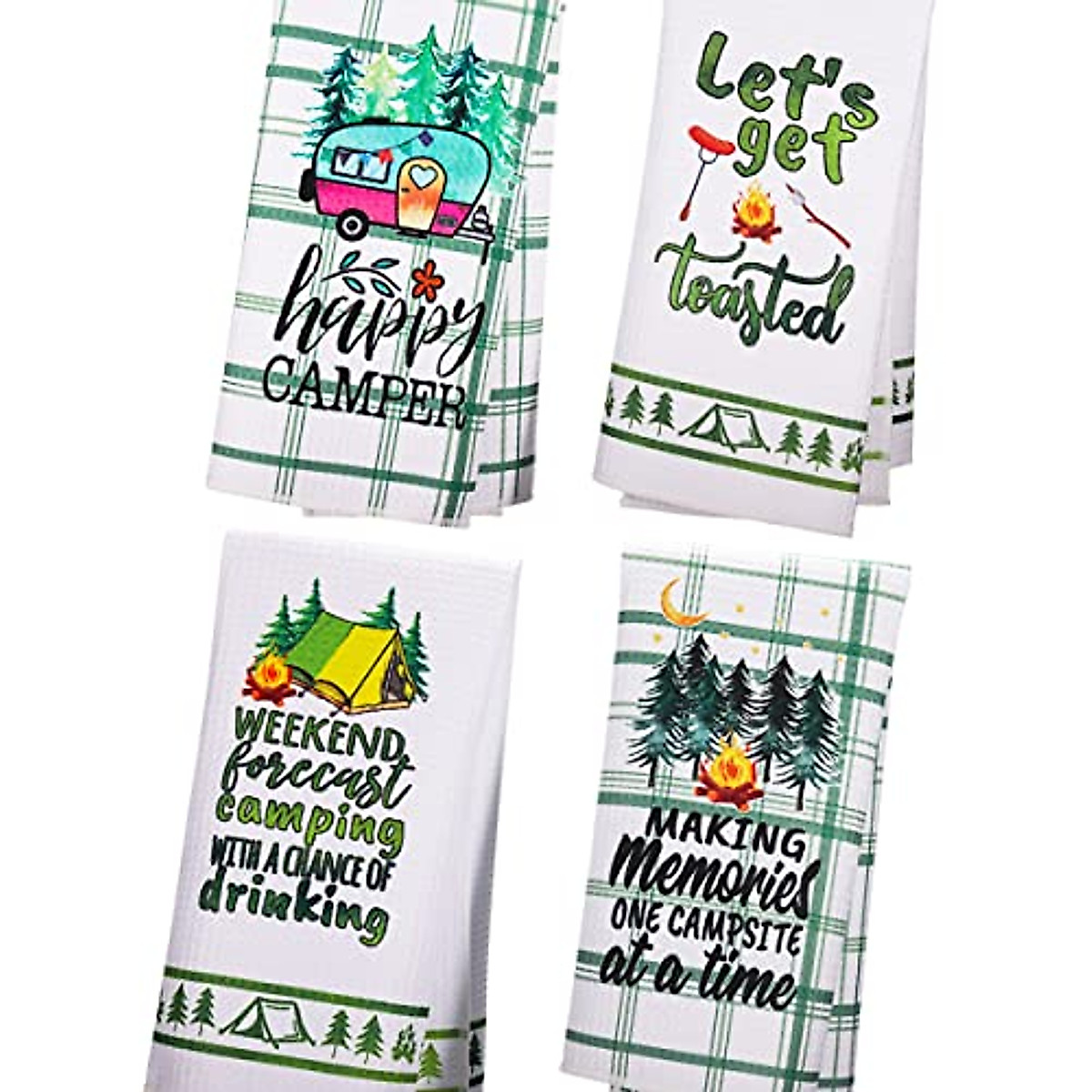 OCCdesign Funny Kitchen Towels for Camper, Camper Gifts, Happy Camper Camping RV Accessories, Set of 4