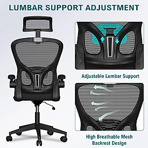 yoyomax Ergonomic Office Chair, High Back GamingChair for Big and Tall People, Adjustable Headrest/Armrests Reclining Comfy Home OfficeChair Lumbar Support Breathable Mesh ComputerChair-Black