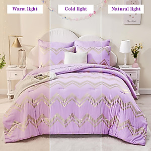 Wowelife 6 Piece Purple Twin/Twin XL Comforter Set for Girls Twin Bedding Sets Lavender Bedding Bed in A Bag Twin Bed Sets with Comforter, Flat Sheet, Fitted Sheet, 1 Pillowcase and 2 Pillow Shams