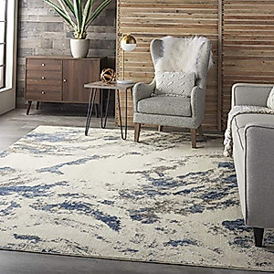 Nourison Silky Textures Distressed Blue/Ivory/Grey 7'10" x 10'6" Area Rug (8' x 11'), 7'10"X10'6",