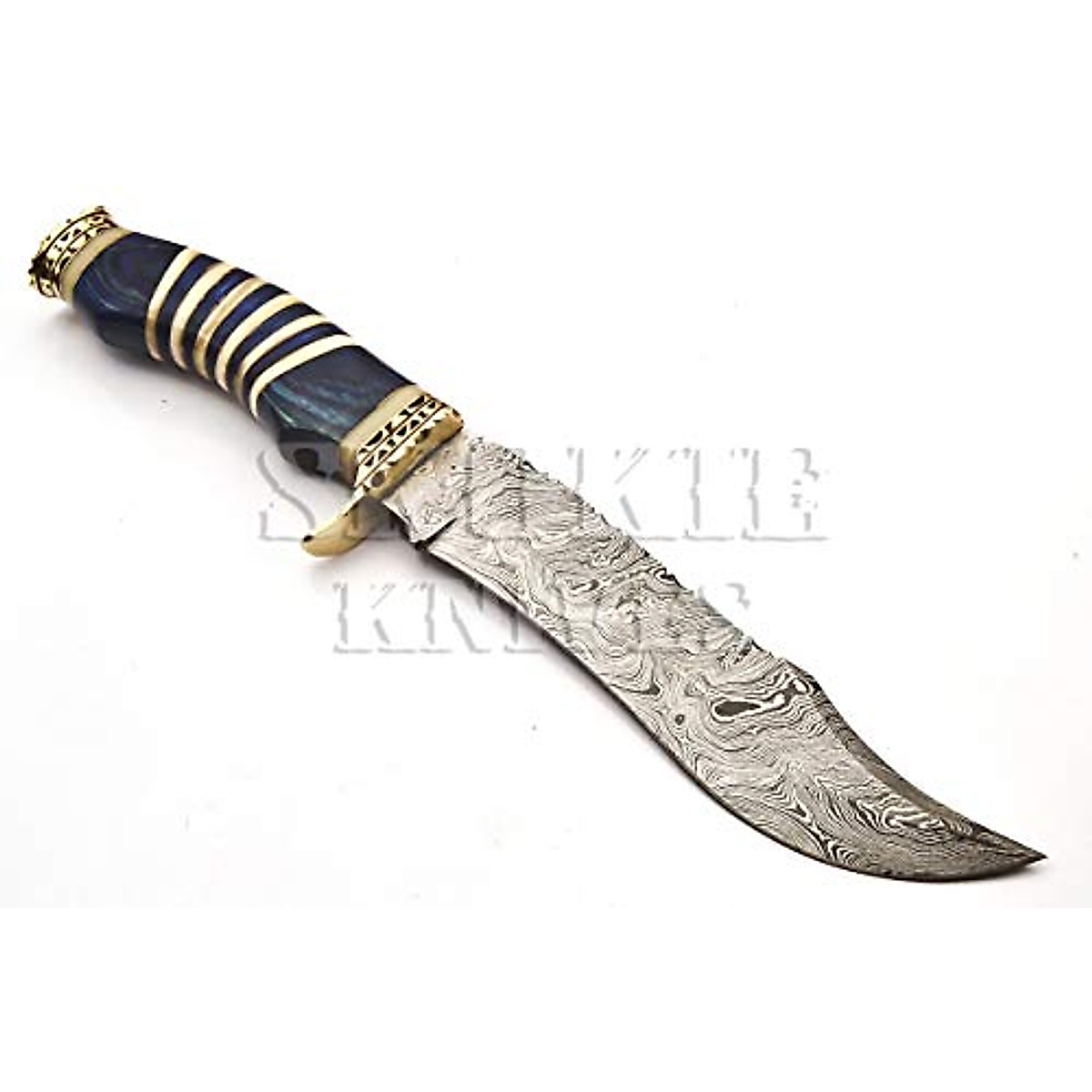 Skokie Knives Custom Hand Made Damascus Steel Hunting Knife Handle Original Camel Bone with Brass Spacer and Pakka Wood A Perfect Grip for Hunters