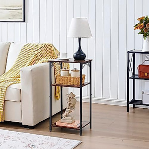 Hoctieon 3 Tier End Table Set of 2, Slim Side Tables, Narrow Side Tables, Nightstands for Small Spaces, Metal Frame, Easy Assembly, Rustic Brown