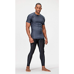 DEVOPS 3 Pack Men's Cool Dry Short Sleeve Compression Shirts, Sports Baselayer T-Shirts Tops, Athletic Workout Shirt (Medium, Black/Charcoal/White)