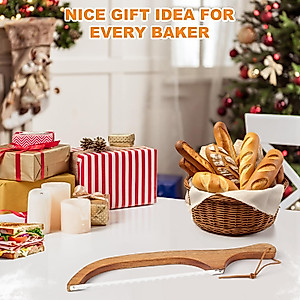 HAOIOKSC Bread Slicer for Homemade Bread, 15.7 In Wooden Sourdough Bread Knife- Ergonomic Design, Premium Stainless Steel Serrated Bread Bow Knife for Precise Cutting Baguettes Bagels