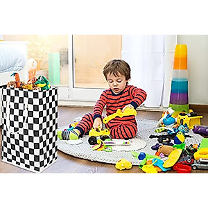 HIYAGON 75L Freestanding Laundry Basket,Large Collapsible Tall Clothes Hamper with Handles,Waterproof Toy Storage Bin for Boys and Girls,Baby Nursery(Racing flag)