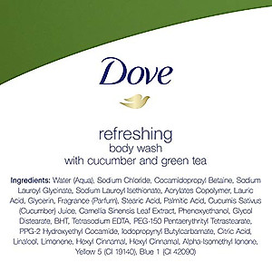 Dove Refreshing Body Wash Revitalizes and Refreshes Skin Cucumber and Green Tea Cleanser That Effectively Washes Away Bacteria While Nourishing Your Skin, 22 Fl Oz (Pack of 4)
