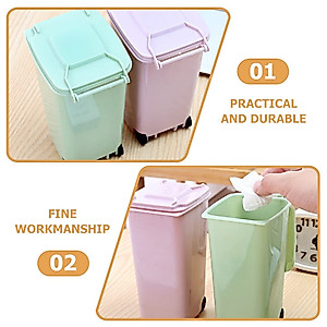 Tofficu Small Waste Basket 2pcs Mini Curbside Garbage Trash Bin with Wheels Lid Pen Holder Tiny Recycle Can Pencil Cup Desktop Organizer for Bedroom Office Desktop Car Green Pink