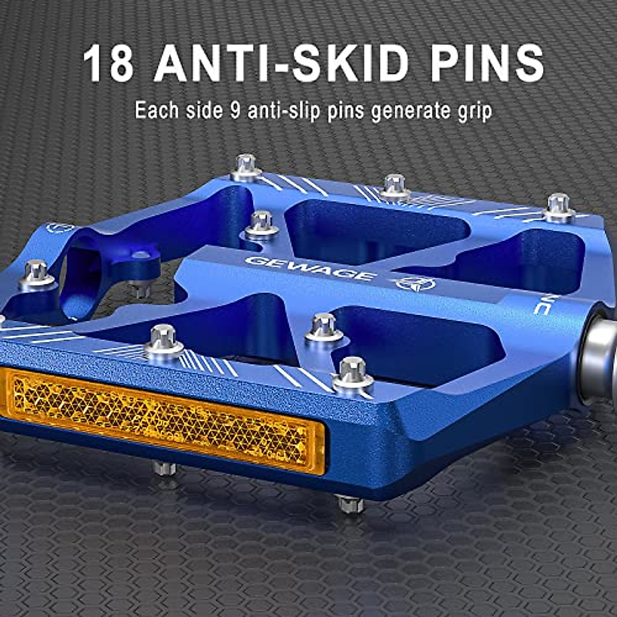 Bike Pedals 9/16 Inch - Bicycle Pedals with Reflectors - 3 Sealed Bearings MTB Pedals Wide Platform Pedals for Mountain Bike, BMX, Road Bike Pedals (Blue)