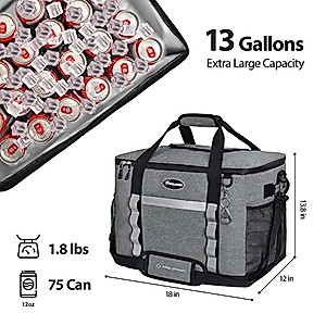 Maelstrom Collapsible Soft Sided Cooler - 75 Cans Extra Large Lunch Cooler Bag Insulated Leakproof Camping Cooler, Portable for Grocery Shopping, Camping, Tailgating and Road Trips，Grey