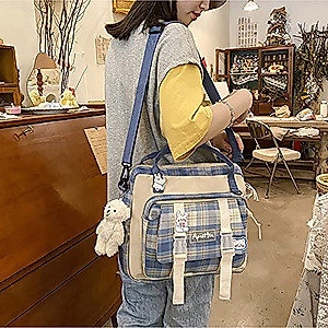 SINRWROD Kawaii Backpack with Bear Plush Pin, Aesthetic Backpack Japanese School Handbag Ita Bag, Back to School Backpack One Size