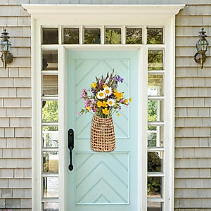 Hiceeden Woven Front Door Basket, Water Hyacinth Hanging Wall Flower Basket, Wall Decor Boho Decoration Veggies Storage Basket for Home, Garden, Pantry, Farmhouse