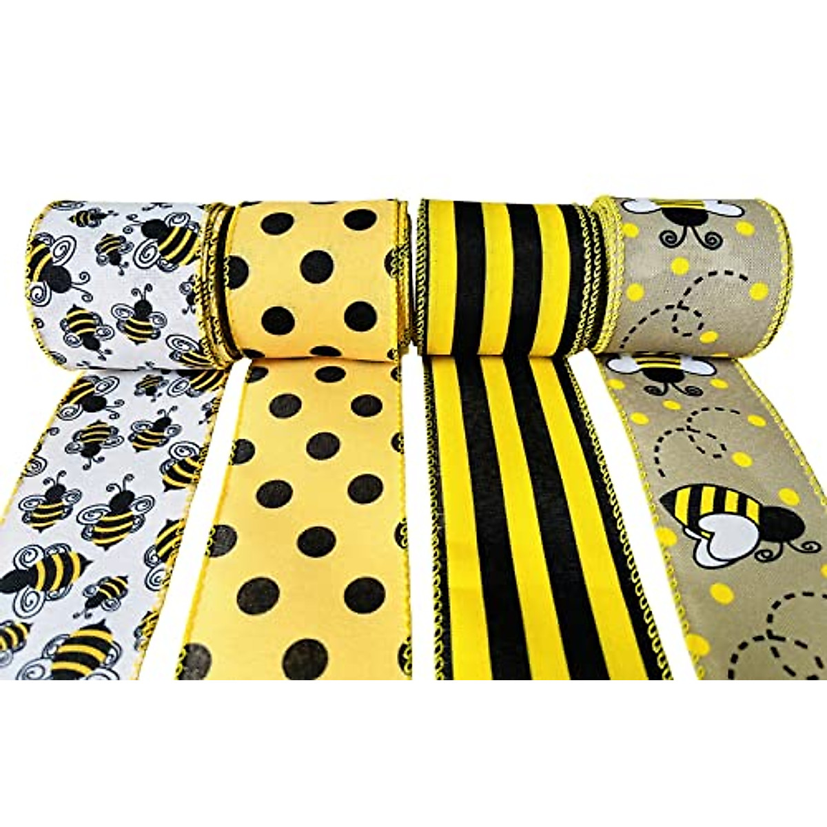 Bumble Bee Ribbon Wired 26 Yard Polka Dot Wired Edge Fabric Ribbon Bee Vertical Stripe Craft Ribbon Decorative Ribbon DIY for Wrapping, Party Decoration, Hair Bows, Crafting and Sewing