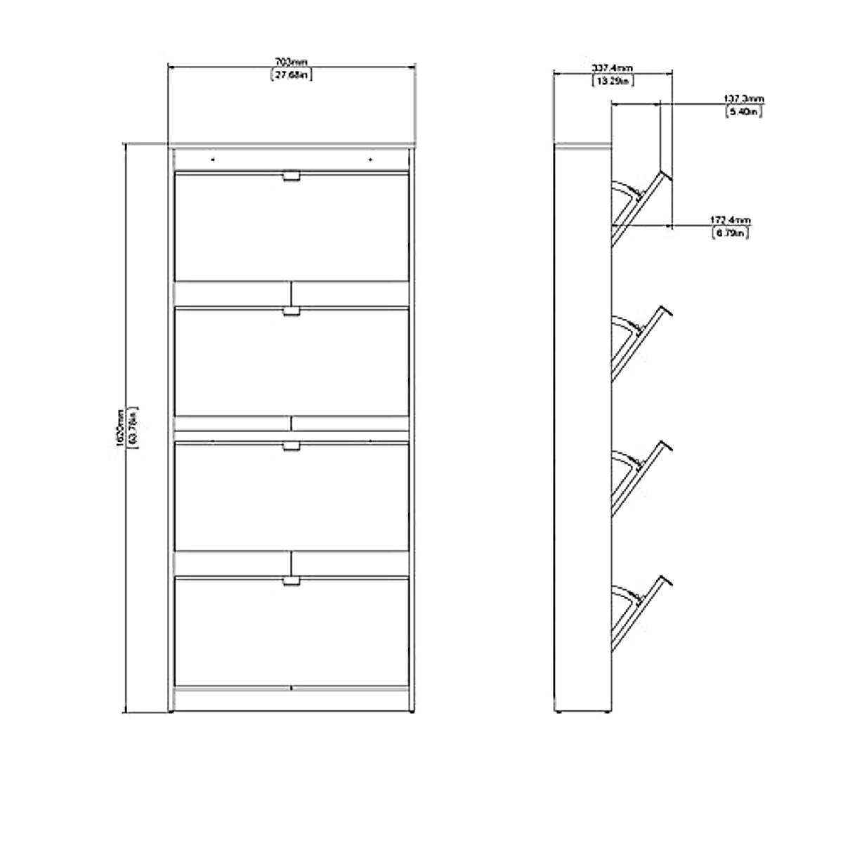 Pemberly Row Modern 4 Drawer Shoe Cabinet, 12-Pair Shoe Rack Storage Organizer in White