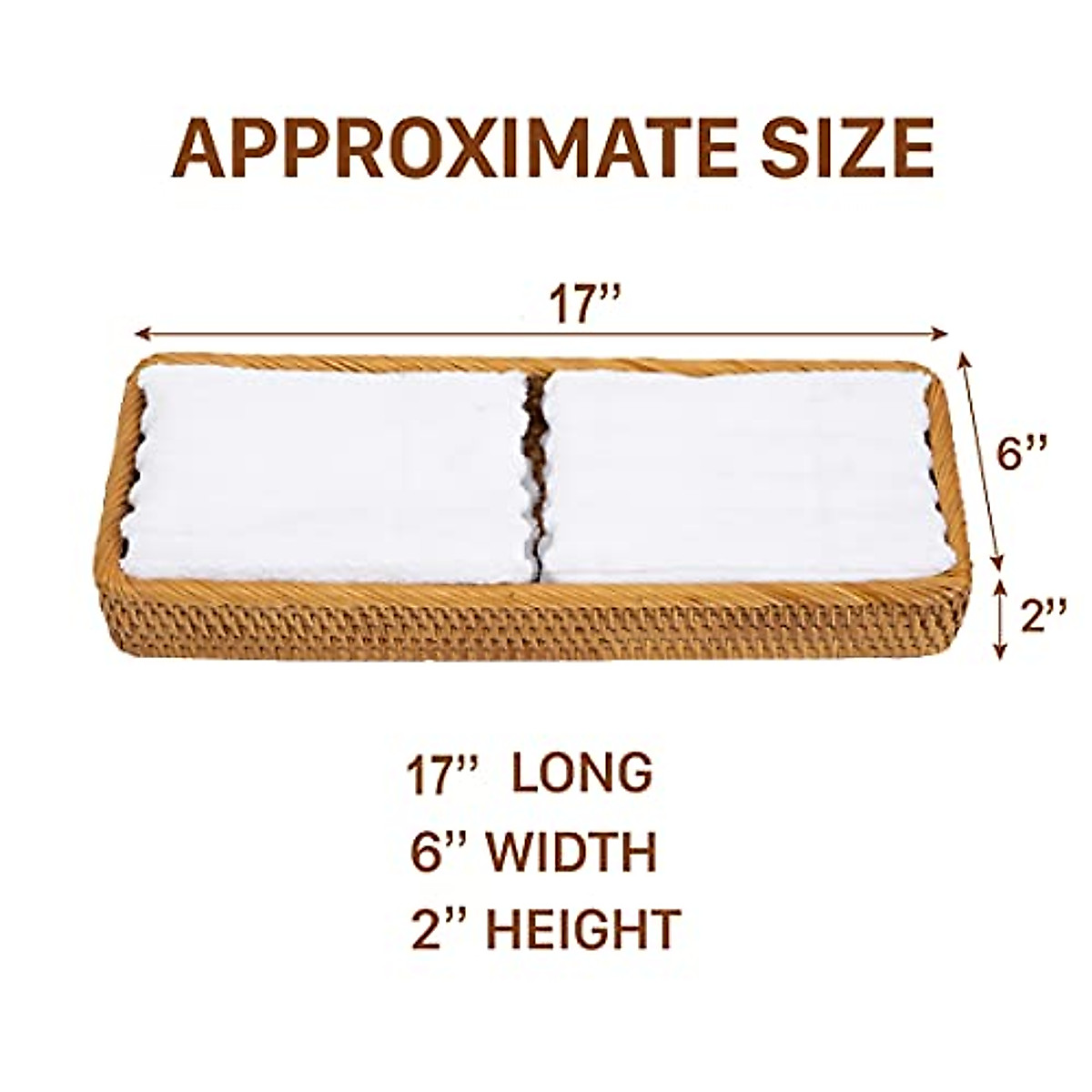 Rectangular long narrow Tray Rattan Tray Toilet Tank Tray Guest Towel Holder Bathroom Tray Basket For Toilet Paper Vanity Tray Wicker Baskets Decorative CLAYNIX (17x6x2 Inches, Natural)