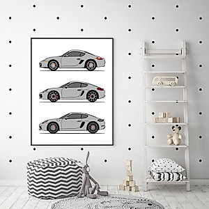 Porsche Cayman Generations (Side/Profile) Inspired Car Poster - Handmade Print of Cayman (718/981/ 987) - Silver, 11x14" Metallic Print (Unframed)-Perfect Gift Car Enthusiast