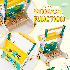 Wooden Baby Push Walker Wooden Push Toy Sit-to-Stand Learning Walkers for Baby Toddlers Baby Walker Activity Center Toys Fishing Game for 1+ Year Girls Boys Multi-Activity Learning Walker