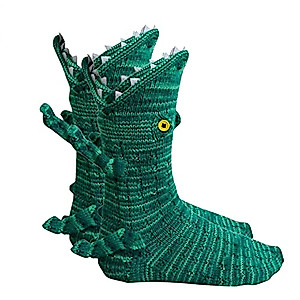 Christmas Knit Socks Crocodile Socks-Knit Animal Socks Funky Knitting Pattern Creativity Alligator Knitting Cuff Winter Warm Socks Funky Animal Pattern Novelty Mid-length Socks Gifts for Woman Man