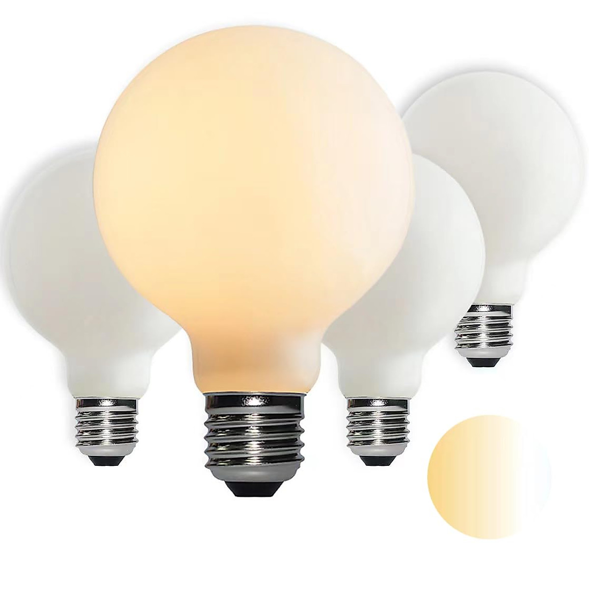 Liii&ARTMAN LED Light Bulb G25/G80 6W, E26 Matt White Porcelain Dim-to-Warm 2000-2800K CRI 95 Excellent Color Accuracy 500LM (4-Pack)