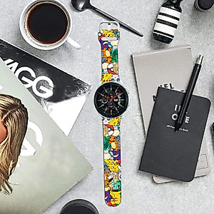 Hepsun Pikcu Dinosaur Bands Compatible with Samsung Galaxy Watch 4 40/44mm/Galaxy Watch 42mm/Watch 3 41mm/Active 2/Gear S2 Classic/Sport/Garmin Vivoactive 3 20mm Soft Silicone Kawaii Cute Strap Kids