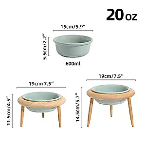 Havniva Ceramics Cat Bowl Adjustable Cat Food Bowl Kitty Bowl Raised Tilted Cat Bowl Cat Water Bowl Pet Supplies Slanted Elevated Cat Bowl (600ml, Light Green)