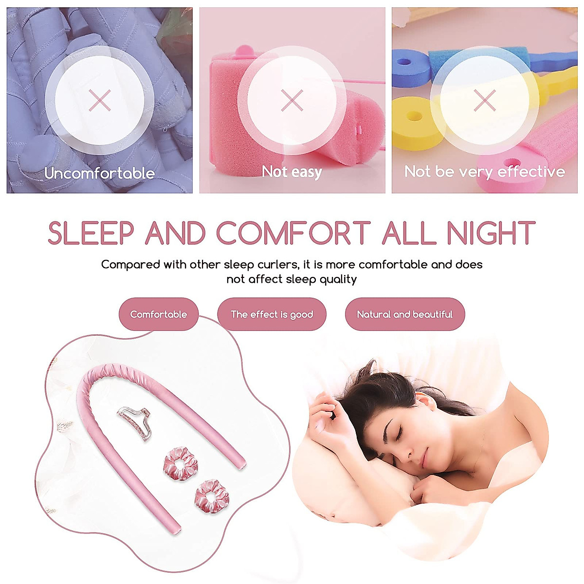 Heatless Hair Curlers For Long Hair, No Heat Hair Curlers Spiral Silk Curlers Hair Rollers, Heatless Curling Rod Headband, DIY Hair Styling Tools for Long Hair To Sleep In Overnight, 39.4 Inch (Pink)