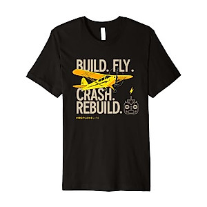 RC Plane Gifts Build Fly Crash Rebuild Yellow Airplane Premium T-Shirt