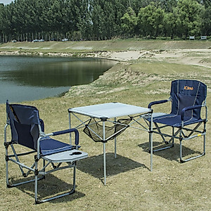 iClimb Heavy Duty Compact Camping Folding Mesh Chair with Side Table and Handle (Navy)