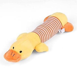 FILFEEL Dog Squeaky Toys, Pet Chew Toy Plush Skin Stuffless and Sound Fun Animal Shape Types Tug & Interactive for Gift(Yellow Duck)