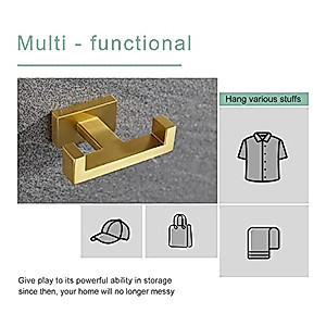 APLusee Double Robe Towel Hook Brushed Gold, 304 Stainless Steel Bathroom Hand Towel Holder, Clothes Wall Hanger for Toilet Kitchen Cabinet