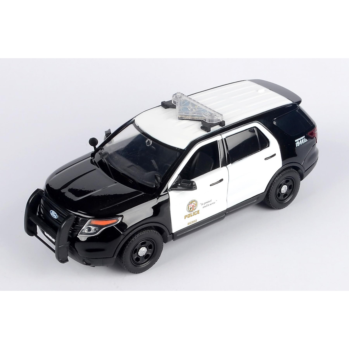 2015 Police Interceptor Utility Black and White Los Angeles Police Department (LAPD) with Flashing Light Bar and Front and Rear Lights and Sounds 1/24 Diecast Model Car by Motormax 79540