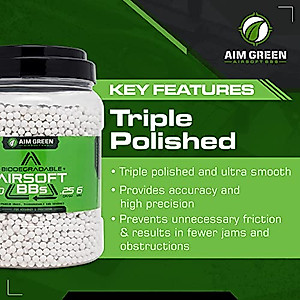 Aim Green Biodegradable Airsoft BBS, Premium-Grade 6mm Airsoft BBS, 0.25 Grams, 10,000 Count