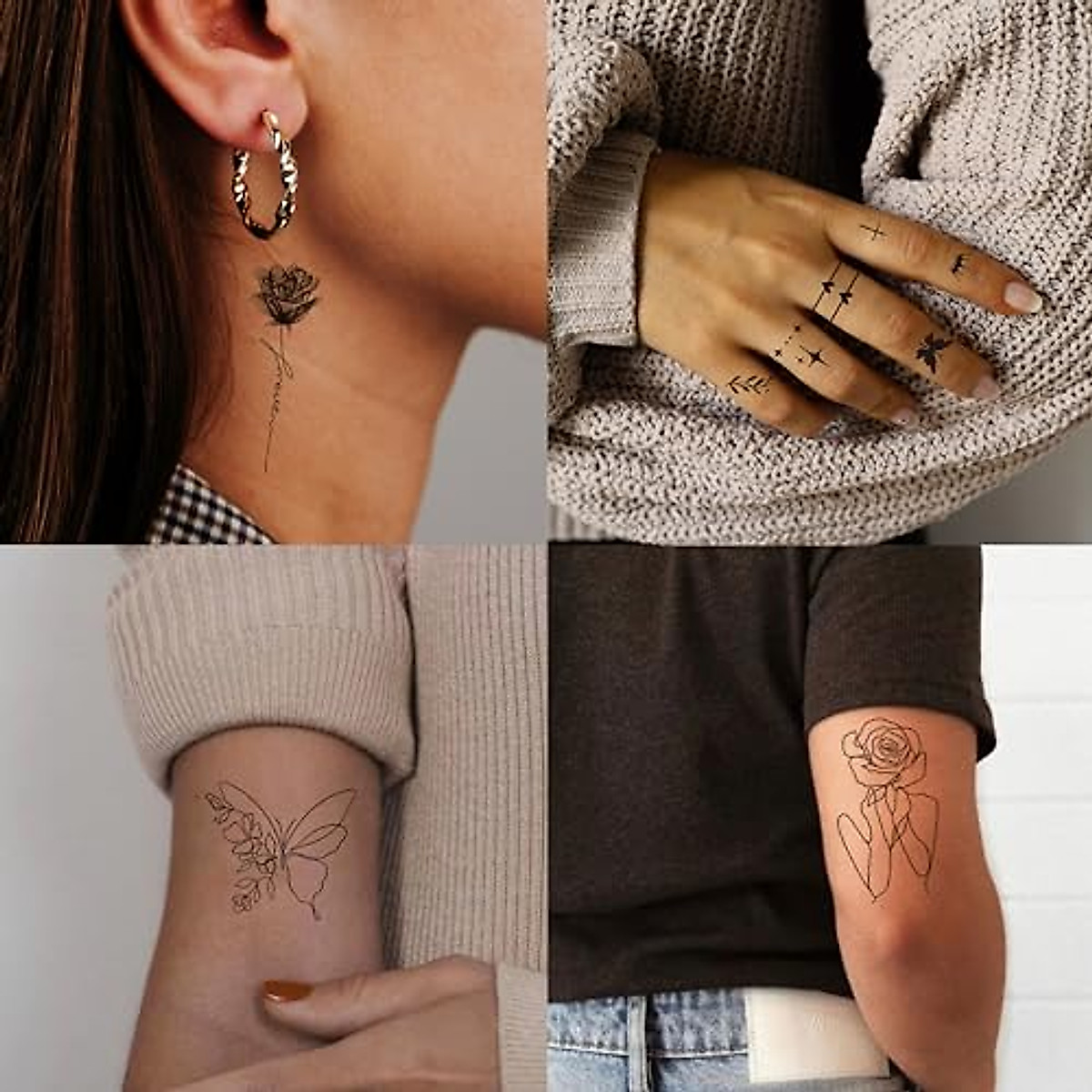 Realistic Temporary Tattoo - 86 Sheets Tiny Small Fake Tattoos, 24 Pcs Inspirational Quotes Words Fake Tattoo, 62 Pcs Long Lasting Wild Flower Floral Bouquet Leaf Adult Fake Tattoos Stickers