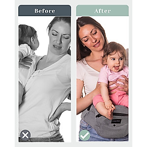 CozyOne-Mom's Choice Award Winner-CPC-Certified Baby Hip Carrier, Adjustable Waistband with Abdominal Support Design & Various Pockets for Newborns & Toddlers 8-44 lbs Carrier (Grey)