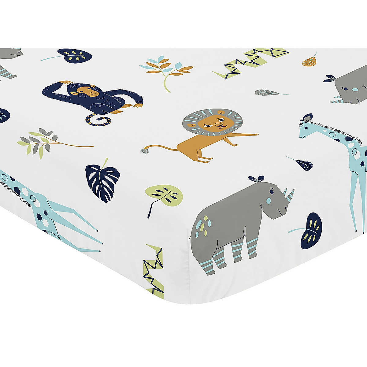 Turquoise and Navy Blue Safari Animal Baby or Toddler Fitted Crib Sheet for Mod Jungle Collection by Sweet Jojo Designs